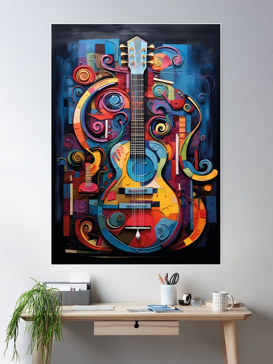 Colorful Guitar Portrait Format Poster Or Wall Art Poster Wall Art ...