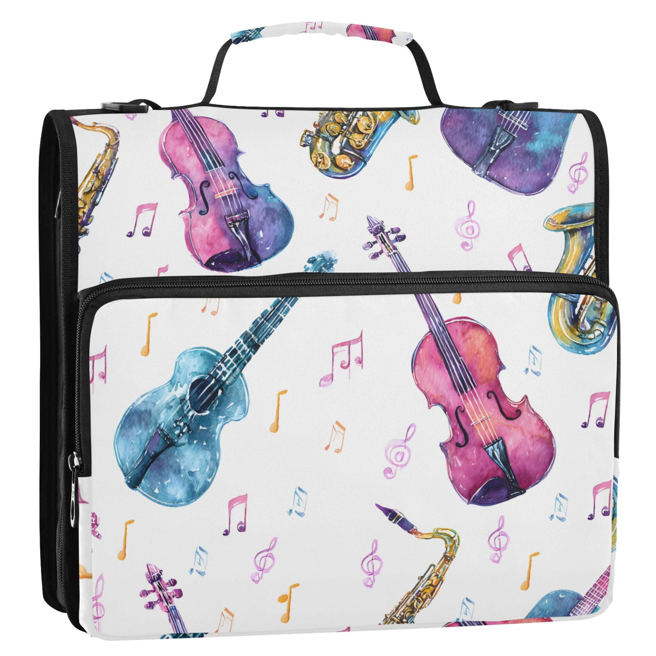 Colorful Guitar Violin Saxophone Notes Binder Bag with Shoulder Strap 3 ...