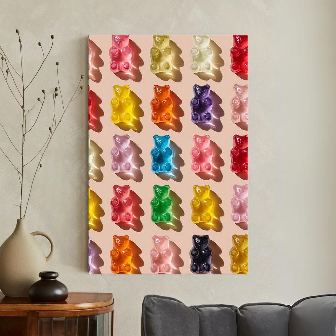 Colorful Gummy Bear Pop Art Candy Poster, Stretched Canvas 12x16in ...