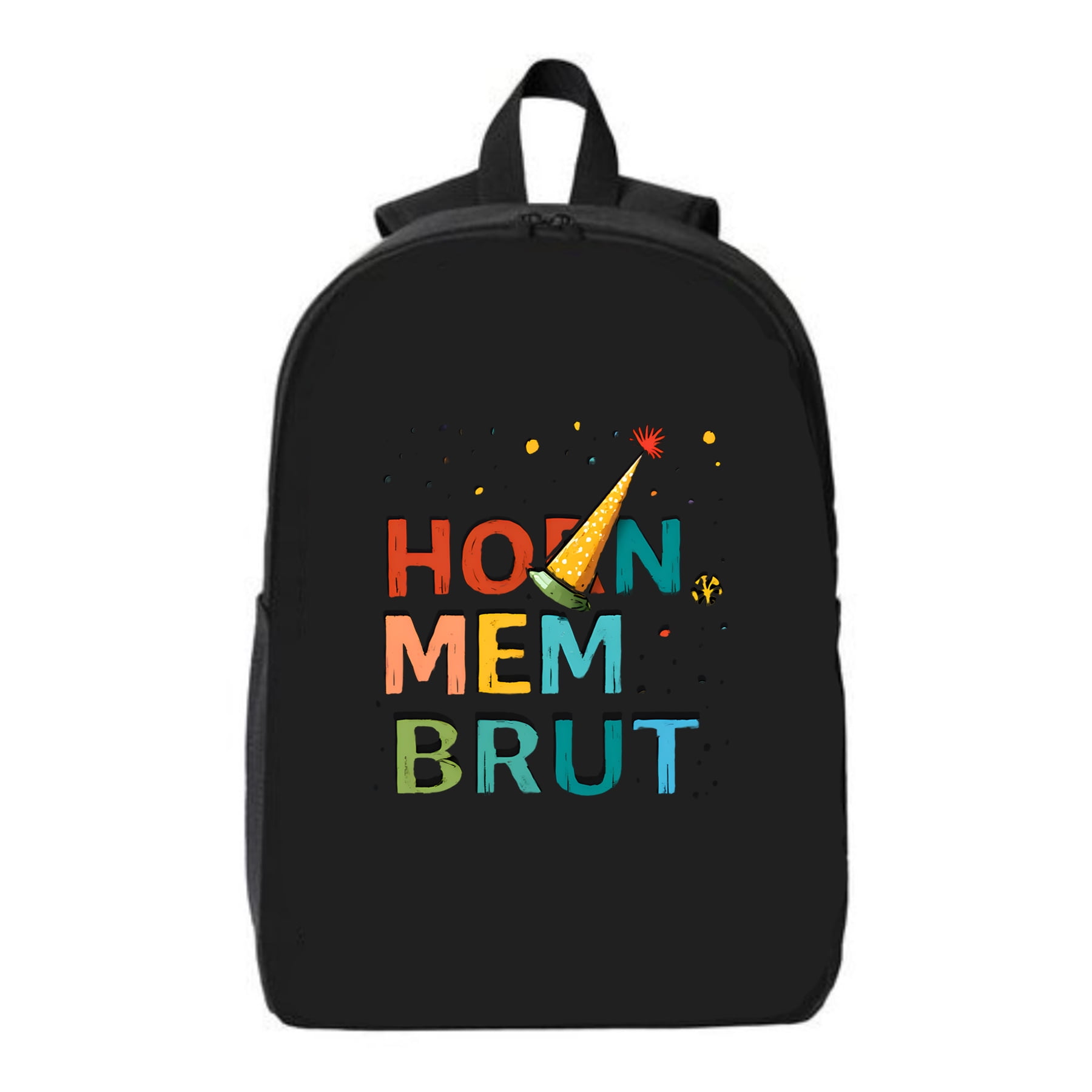 Colorful " HOEN MEM " Text Design Laptop Backpack for College & Travel ...