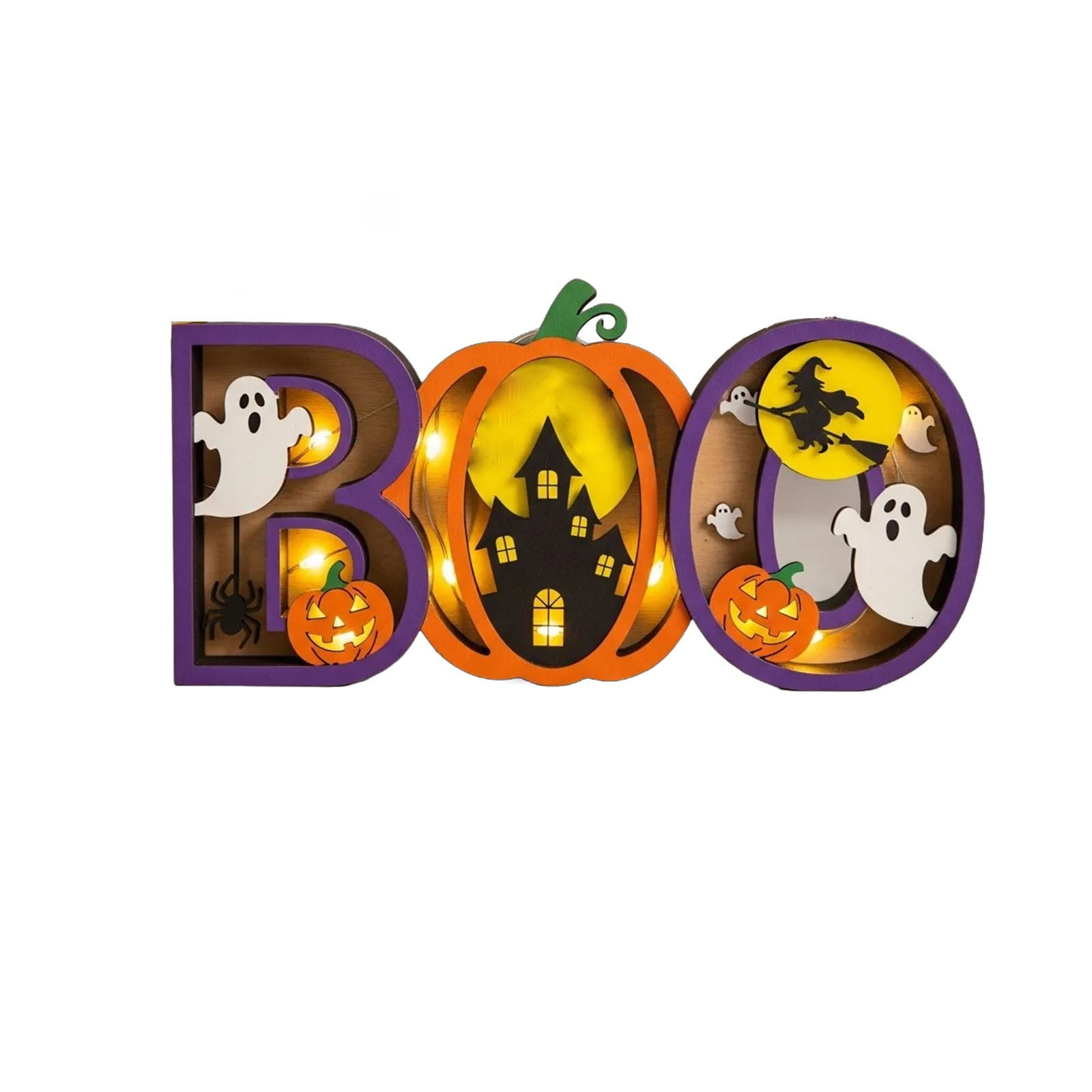 Colorful Halloween BOO Decoration, Halloween BOO Light Up Wooden Sign ...