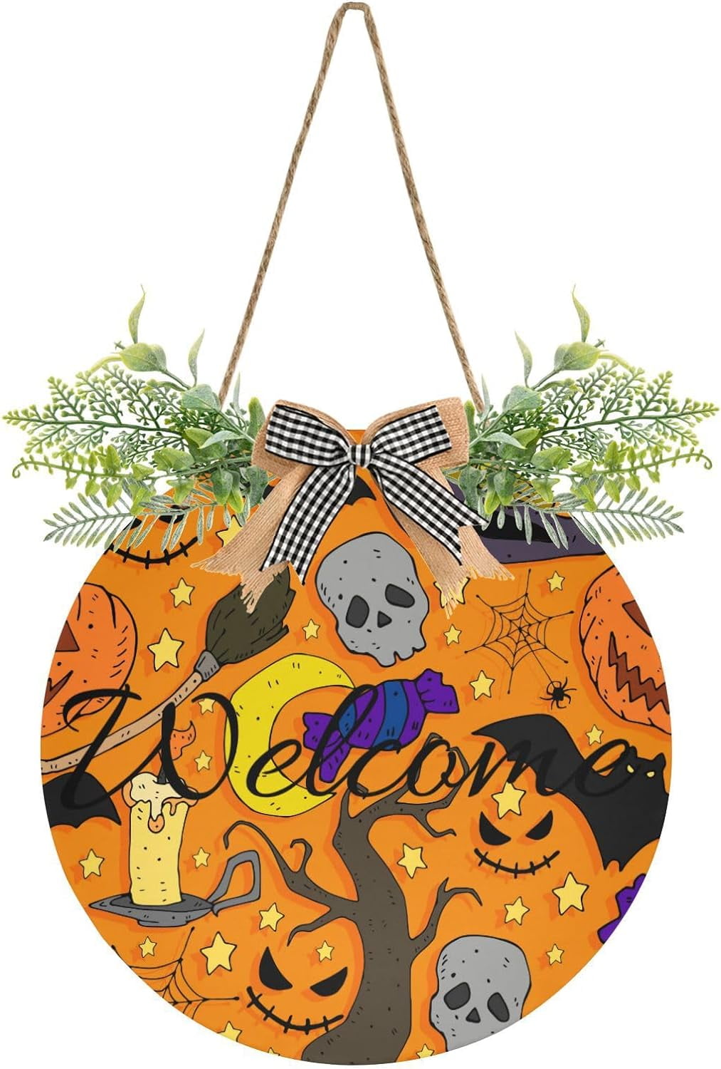 Colorful Halloween Elements Welcome Sign Front Door Round Wall Door ...