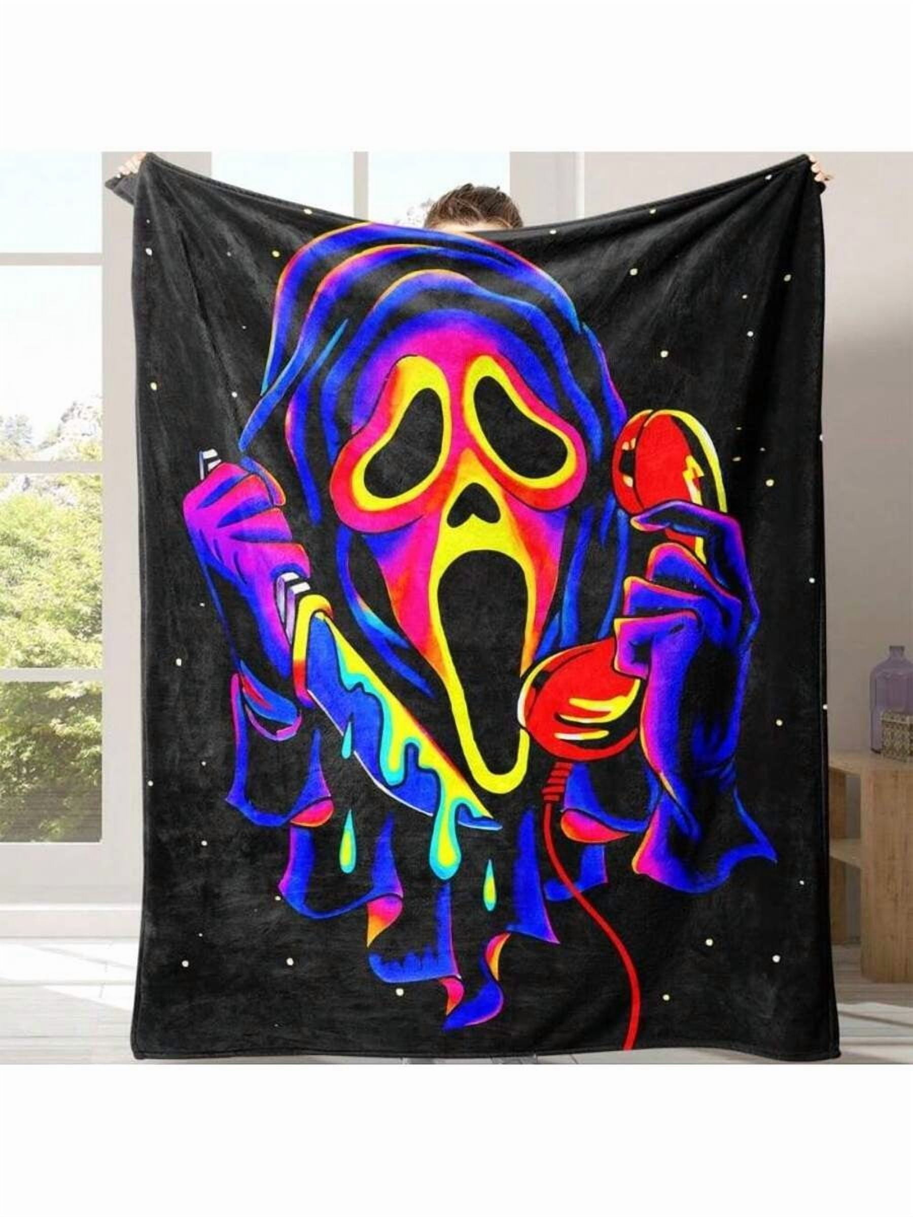 Colorful Halloween Ghost Print Flannel Throw Blanket, Soft Lightweight ...