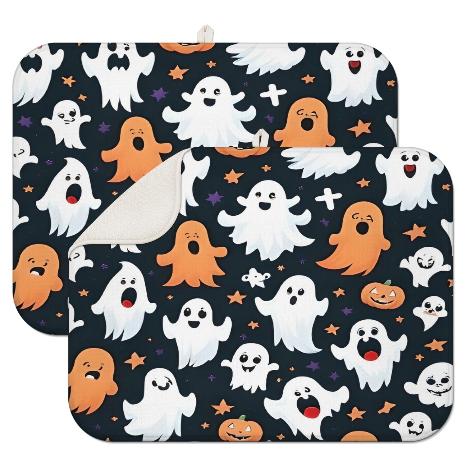 Colorful Halloween Ghosts Pattern Dish Drying Mat for Kitchen 1 Pack ...