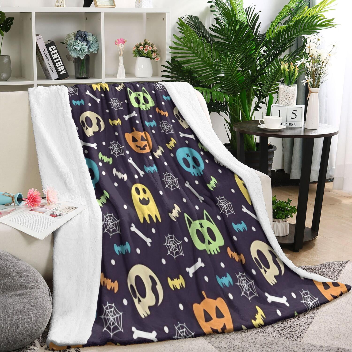 Colorful Halloween Ghosts Skulls and Pumpkins Blanket,Comfortable Soft ...