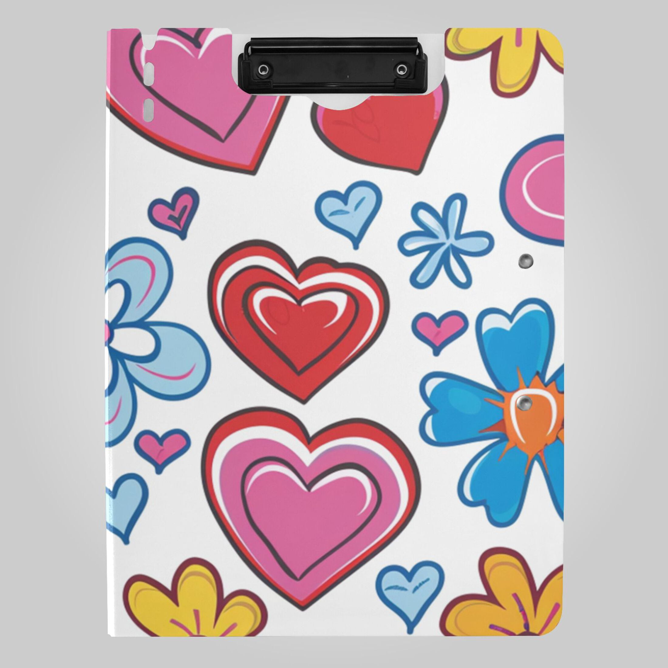 Colorful Hand Drawn Hearts Flowers Foldable Binder Folder Clipboard ...