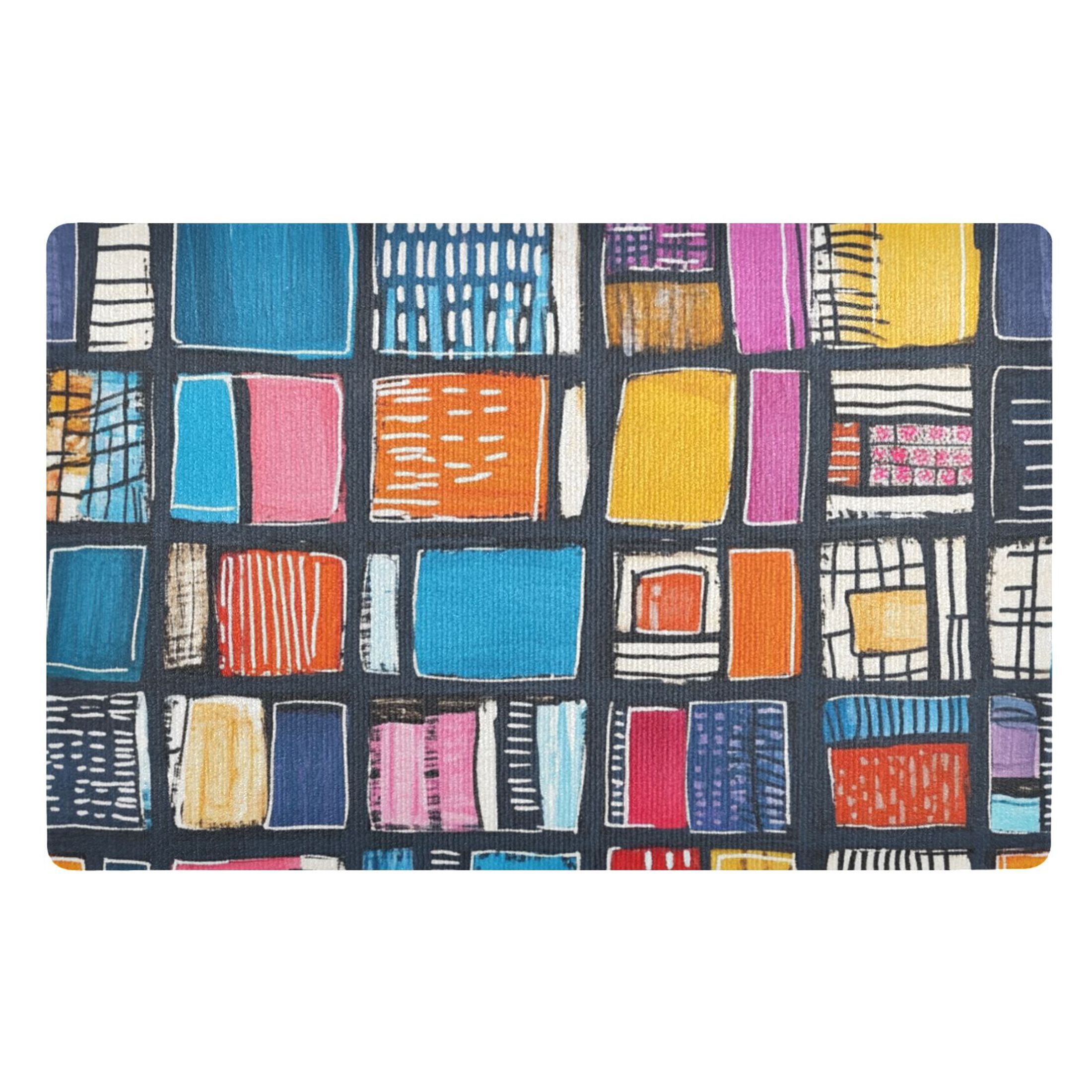 Colorful Hand Drawn Squares and Lines Floor Door Mat Outdoor Indoor for ...