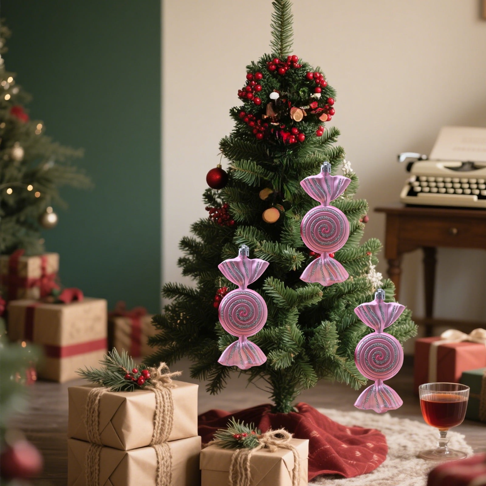 Colorful Hand-Painted Christmas Balls Ornaments | Set of 3 Red Pink ...