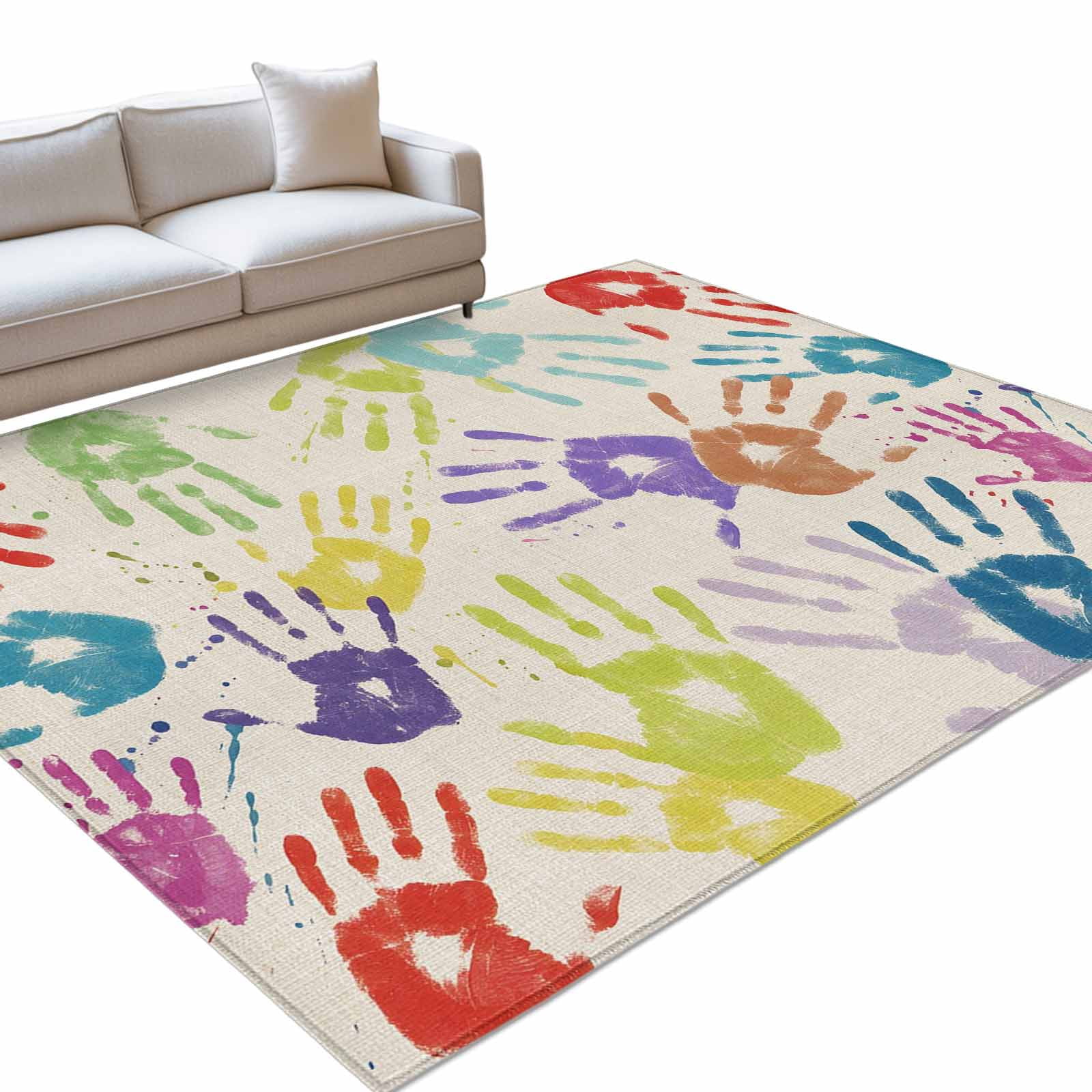 Colorful Hand Print Washable Rug 3x5 Area Rug for Living Room Bedroom ...