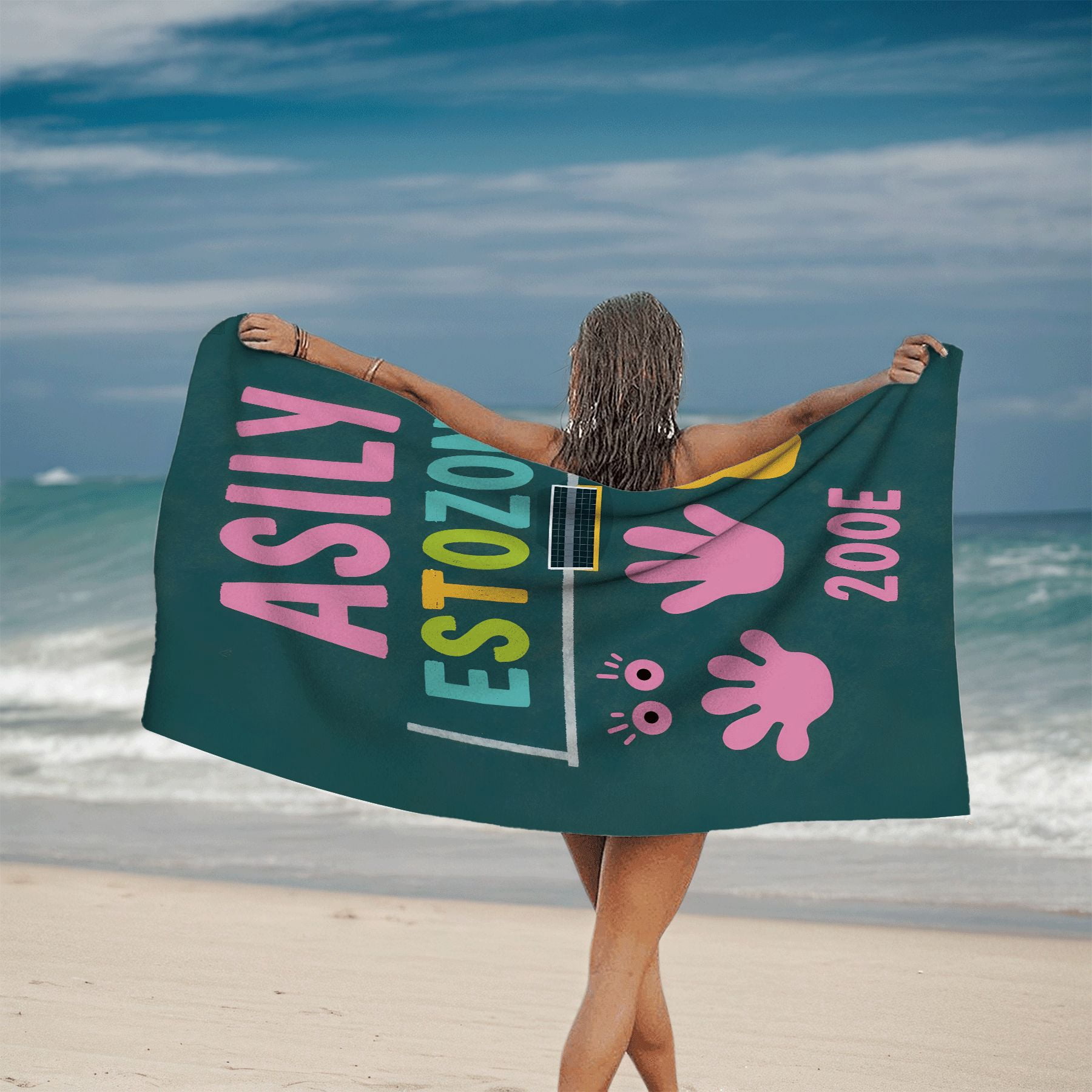 Colorful Hand Shapes and Duck Design Beach Towel - Perfect for Pool ...