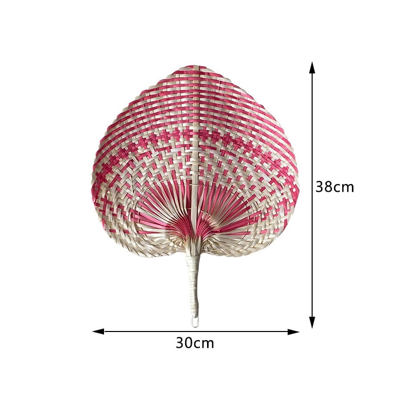 Colorful Handmade Fan Chinese Style Heart Shaped Straw Bamboo Woven Fan ...