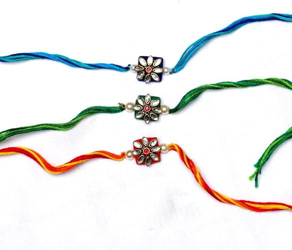 Colorful Handmade Kundan Rakhi, Indian Rakhi for Brother & Bhaiya ...