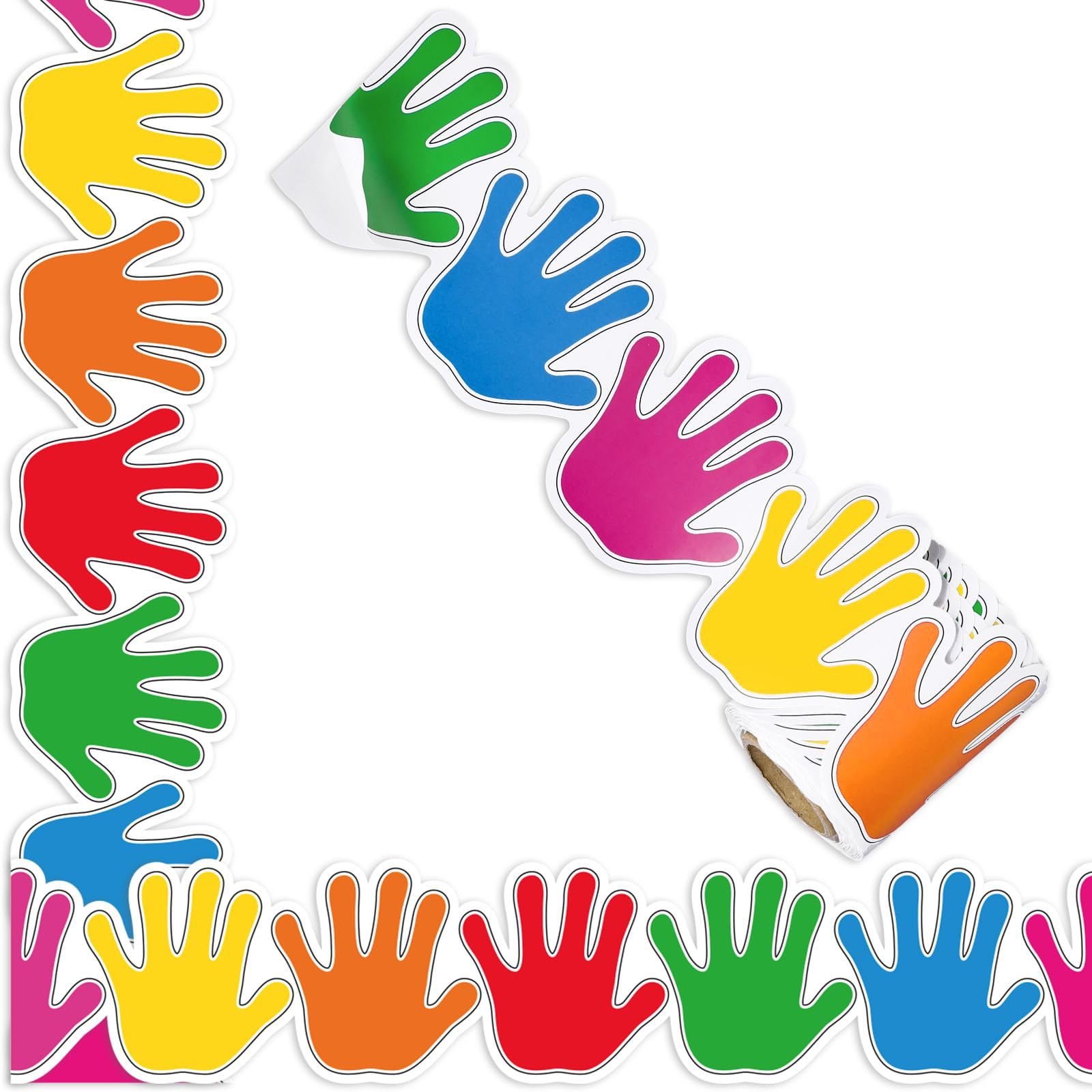 Colorful Handprint Adhesive Sticker Decorative Bulletin Board Border ...