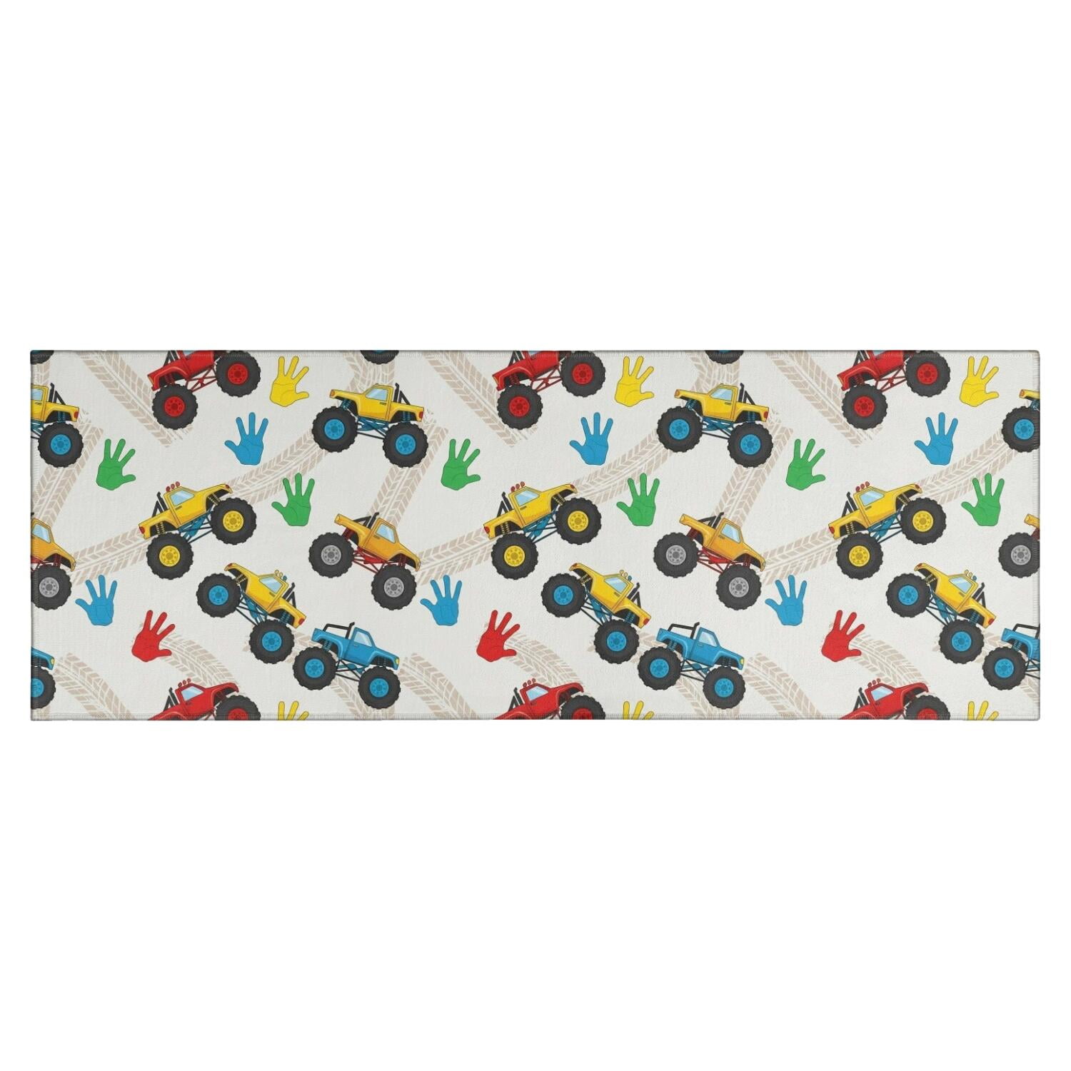Colorful Handprint Monster Cartoon Trucks Pattern Kitchen Rug Mat ...