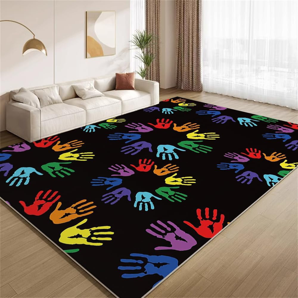 Colorful Handprints Area Rugs 4x7 Rug Modern Multicolor Print Rugs for ...