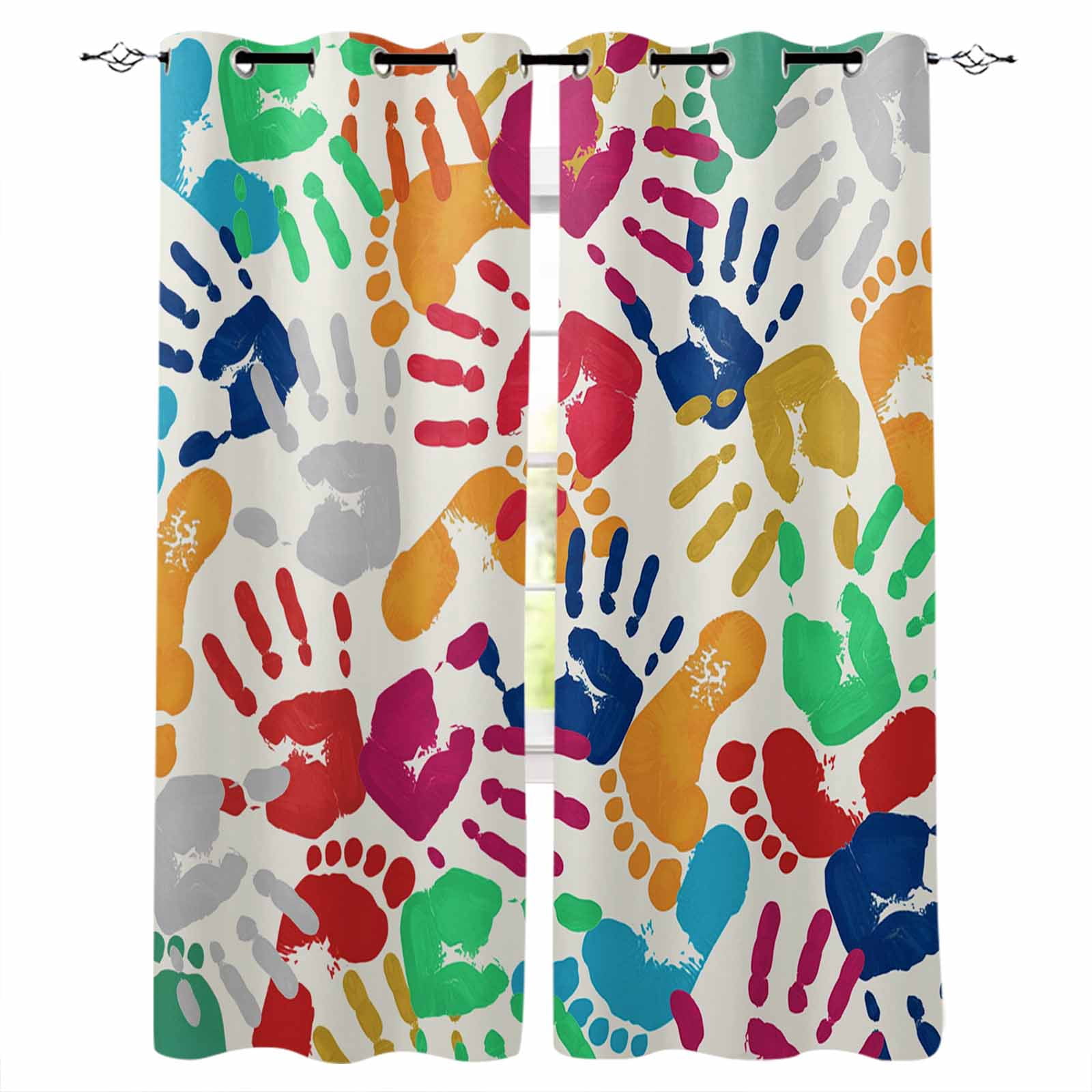 Colorful Handprints Black Out Curtains 54 Inch Long, Short Curtains for ...