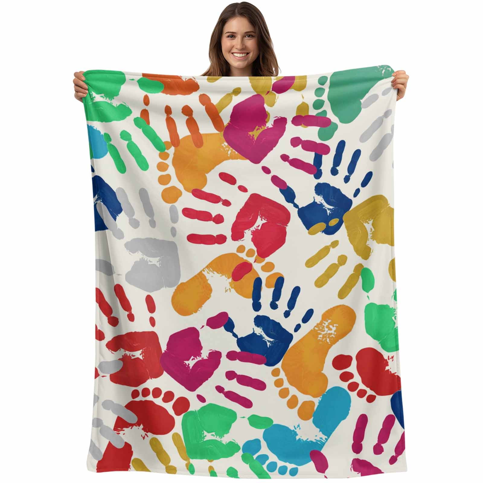 Colorful Handprints Blanket Soft Cozy Warm Throw Blanket for Couch ...