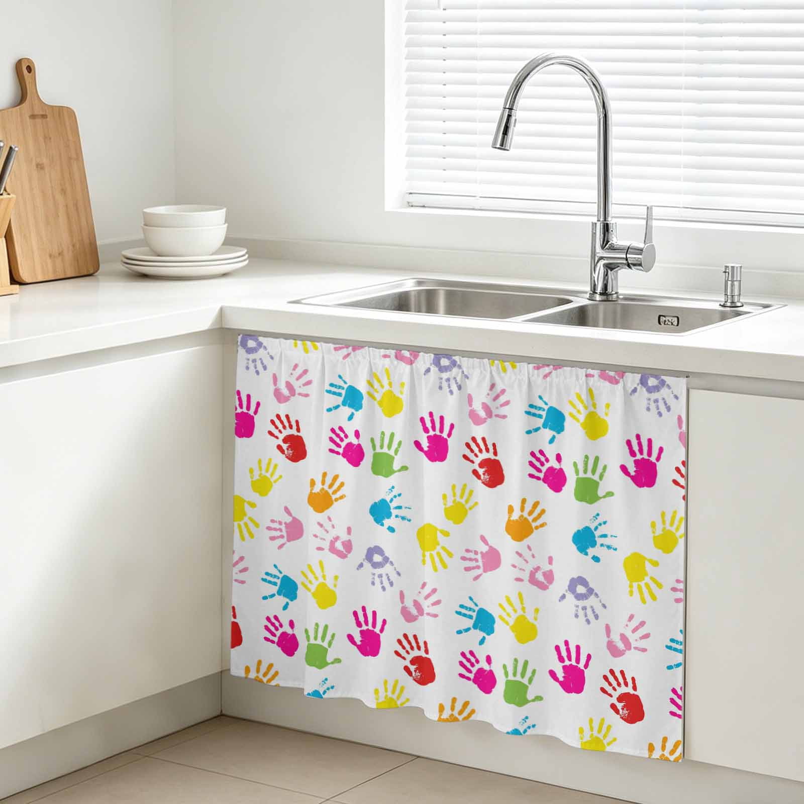 Colorful Handprints Cabinet Curtains for Kitchen 10"Wx11"L, Modern ...