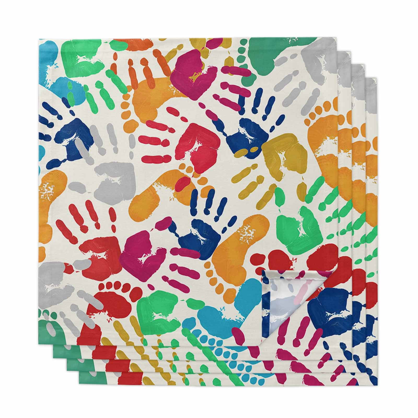 Colorful Handprints Cloth Napkins, Rainbow Abstract Hand Foot Prints ...
