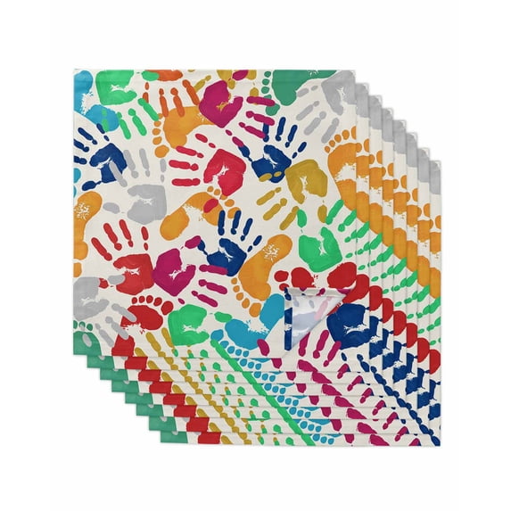 Colorful Handprints Cloth Napkins Set of 8 Reusable Dinner Napkins ...