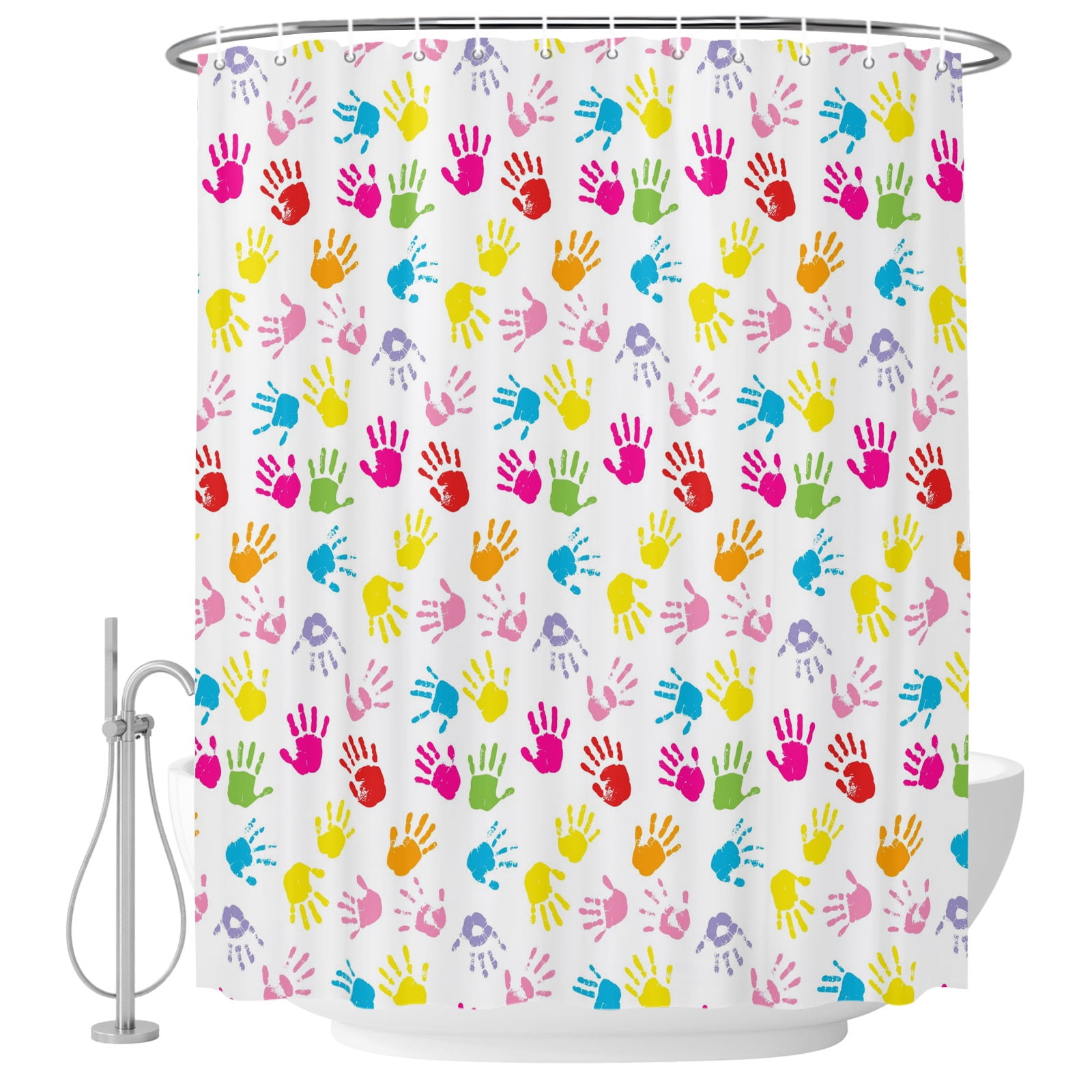 Colorful Handprints Shower Curtain for Bathroom, Modern Abstract ...