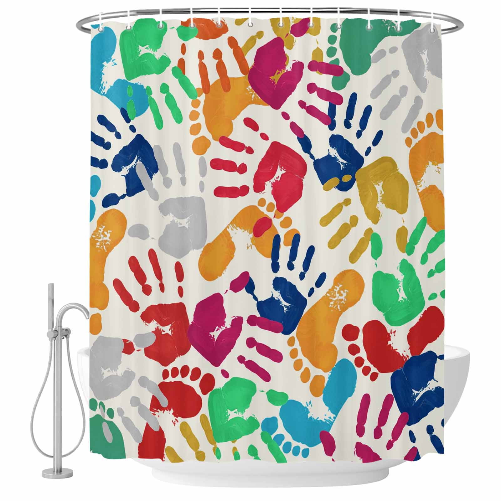 Colorful Handprints Shower Curtain Set - Small 36" x 72" Washable ...