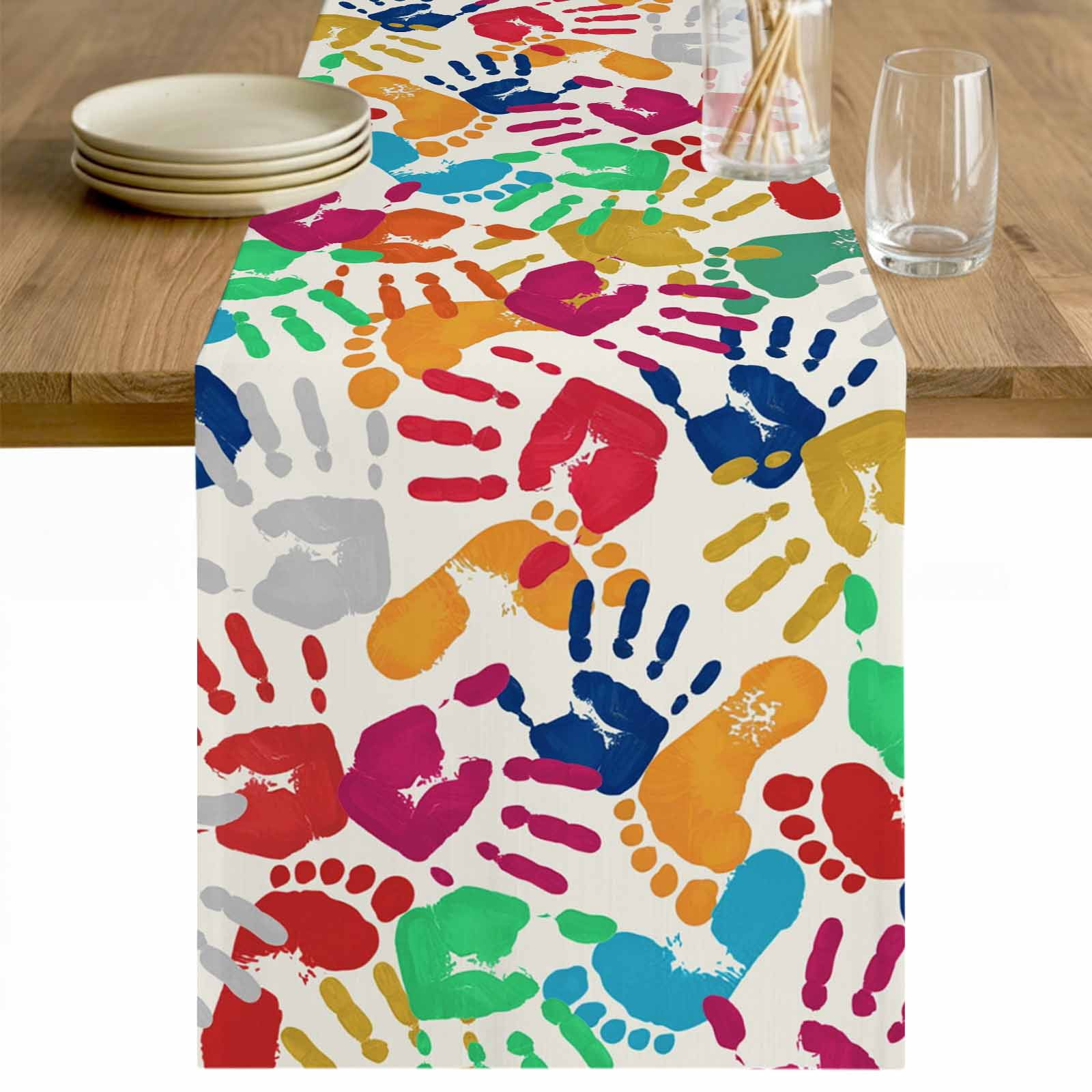 Colorful Handprints Table Runner 60 Inches Long Farmhouse Dress Scarves ...