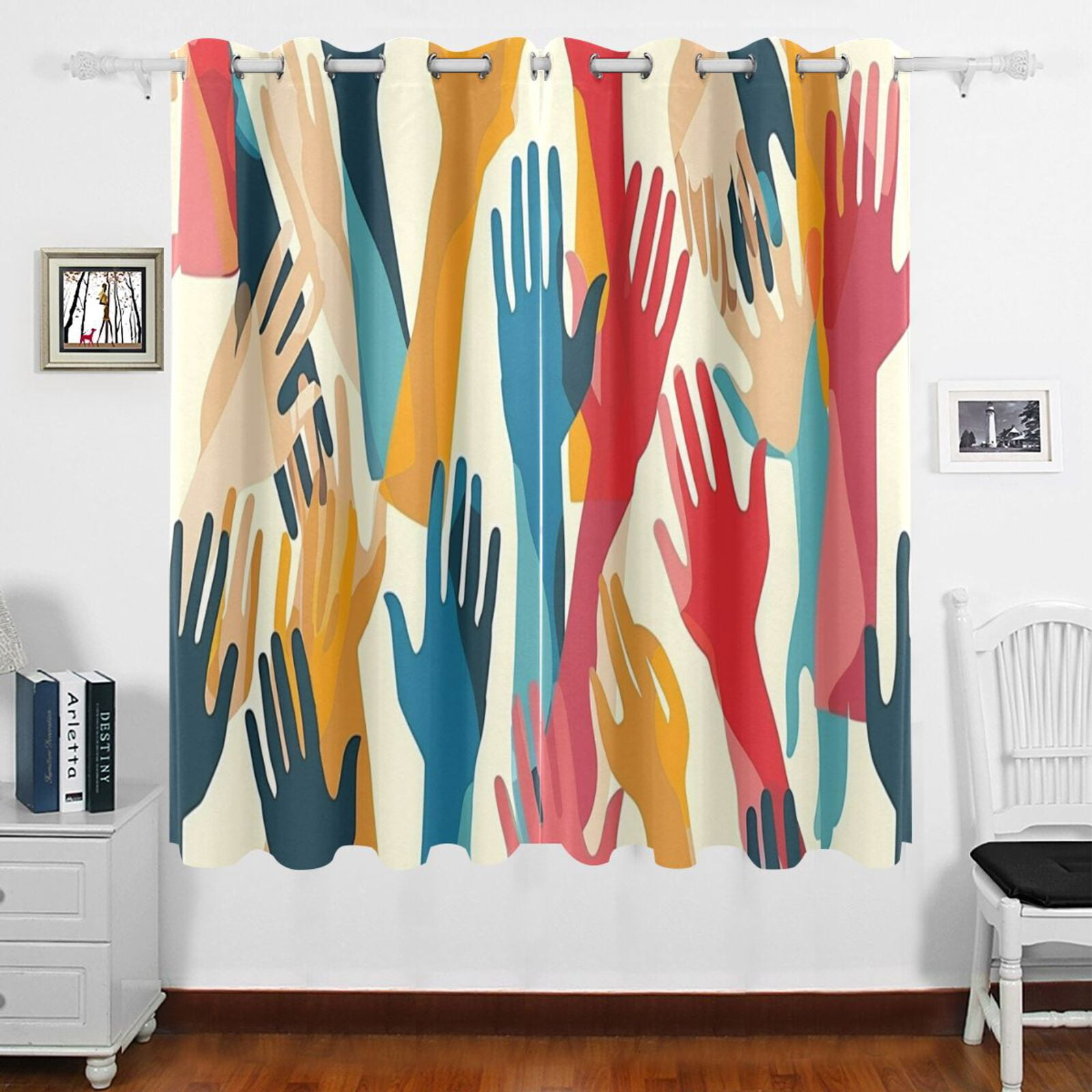 Colorful Hands Curtains Black Out 63 Inch Length Curtains for Sliding ...