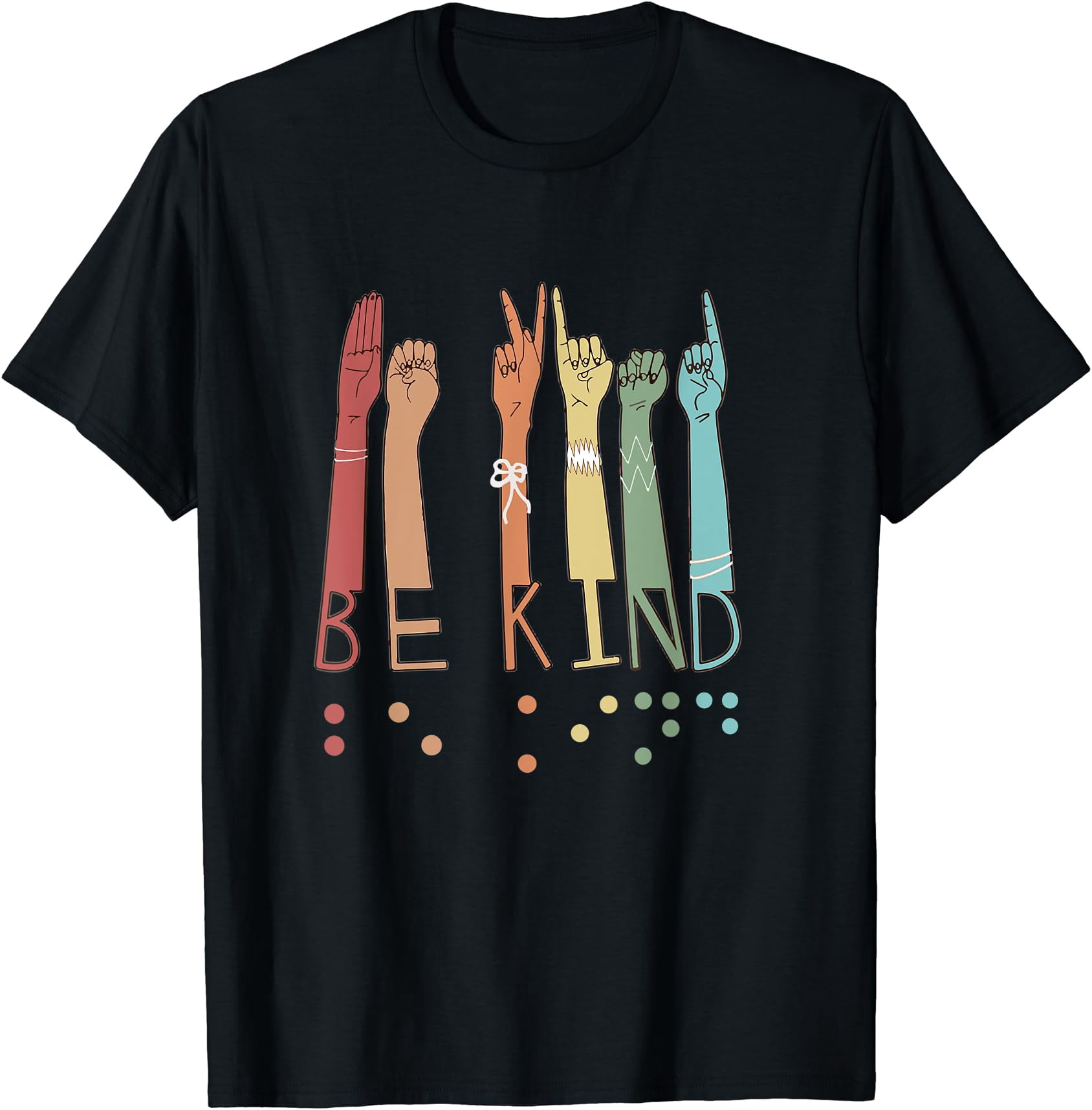 Colorful Hands Gesture Be Kind T-Shirt for Visually Impaired Awareness ...