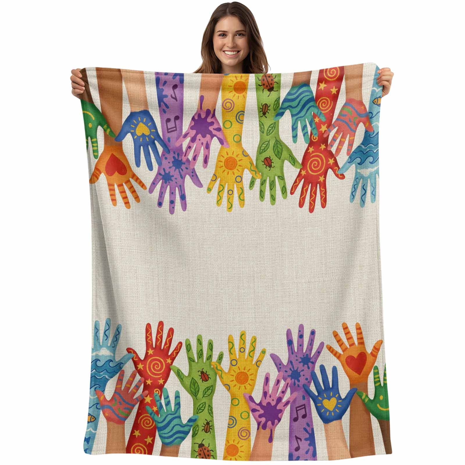 Colorful Hands Print Blanket Soft Cozy Warm Twin Blanket for Bed, Plush ...