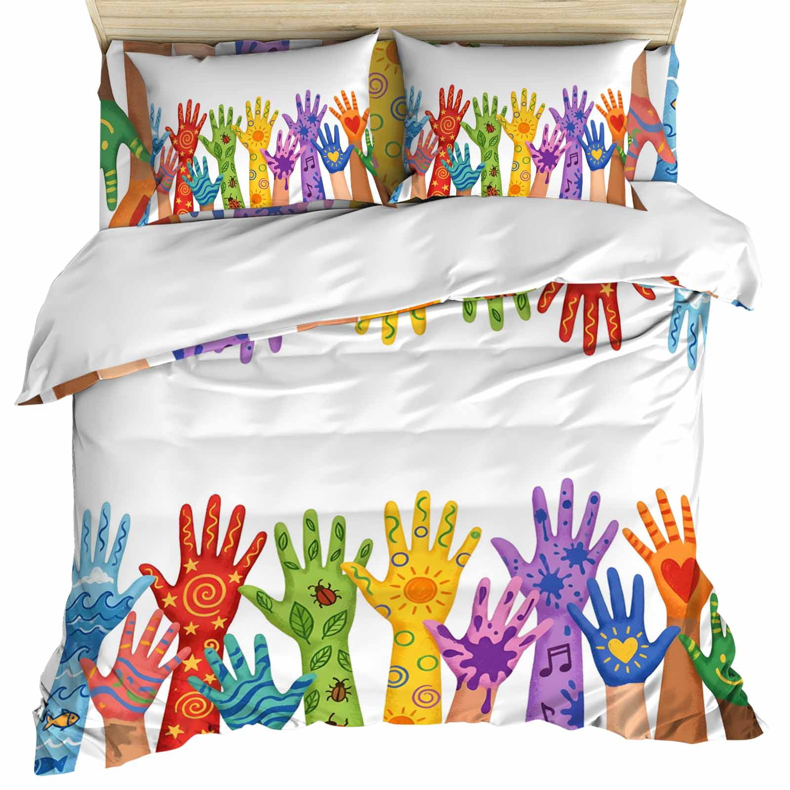 Colorful Hands Print Set of 4 Bedding Quilt Covers, Cartoon Cute Funny ...