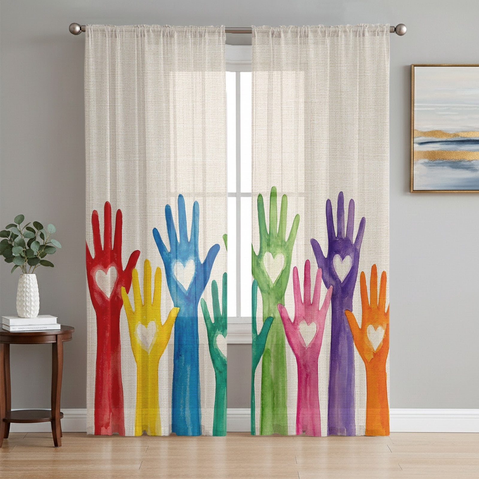 Colorful Hands Print Sheer Curtains for Living Room Bedroom Cartoon ...