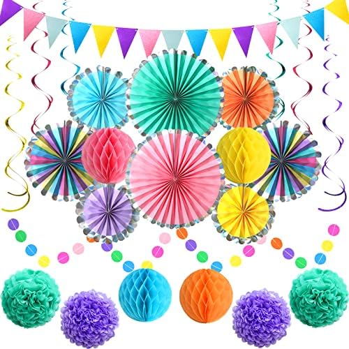 Colorful Hanging Paper Fan Party Decorations, Birthday Decorations ...