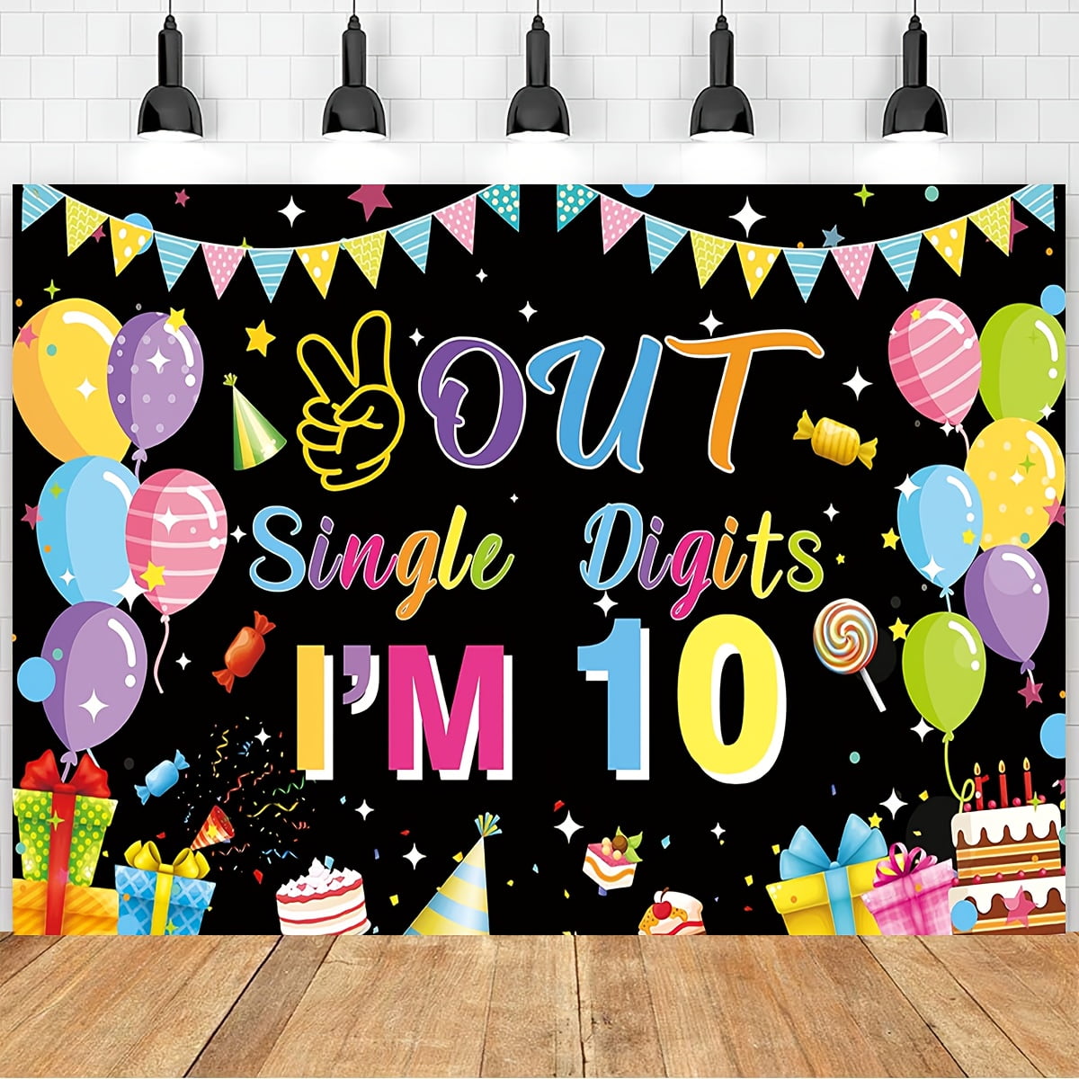 Colorful Happy 10th Birthday Backdrop for Kids Colorful Peace Out ...