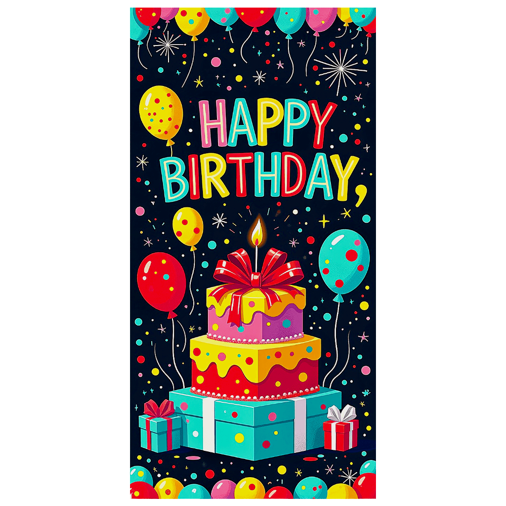Colorful Happy Birthday Backdrop Banner with Balloons Gifts and ...