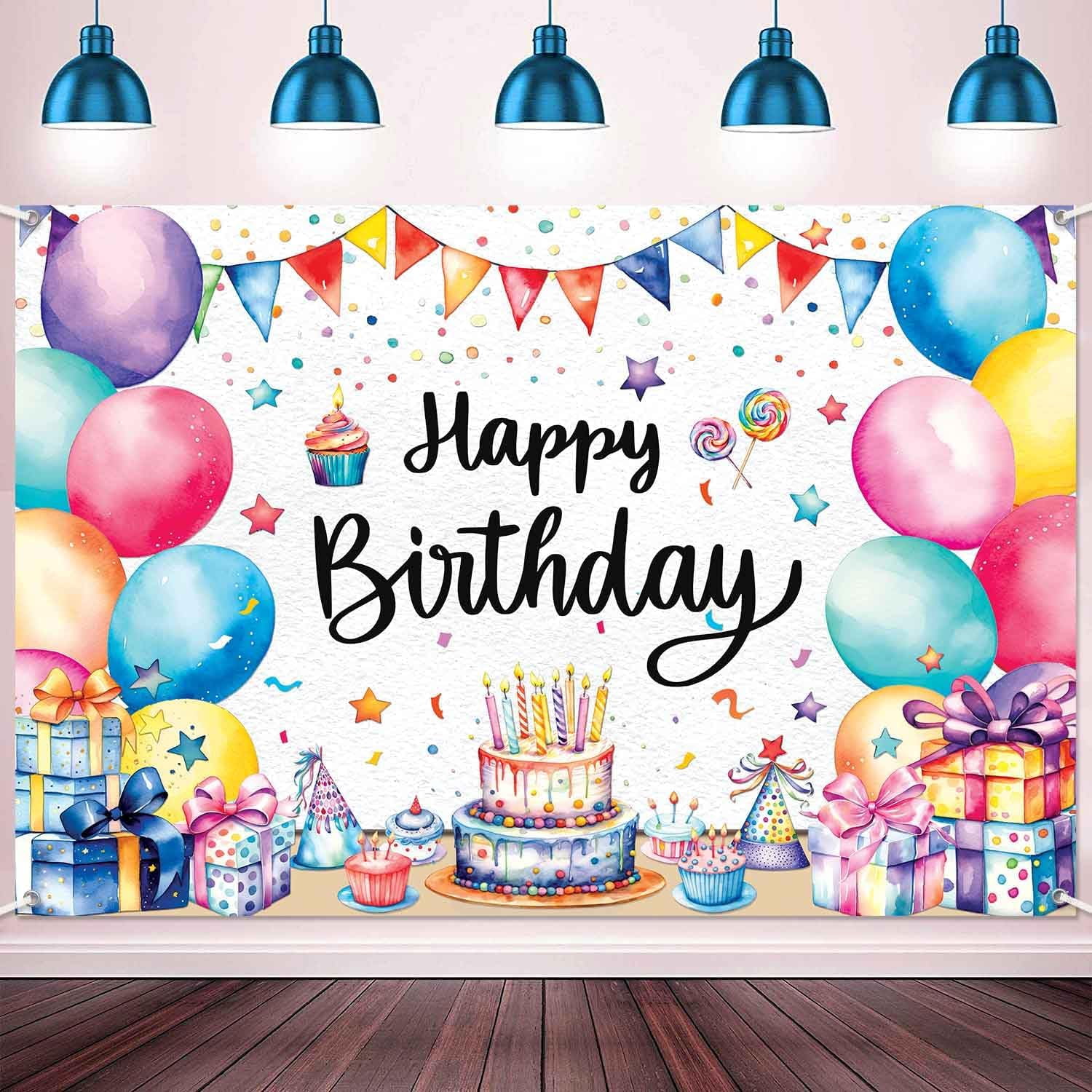 Colorful Happy Birthday Backdrop Banner Birthday Party Decorations ...