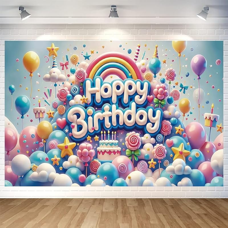 Colorful Happy Birthday Backdrop Banner Red Gold Photography Background ...