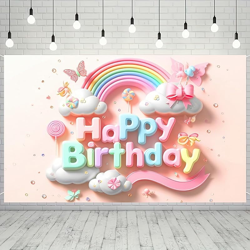 Colorful Happy Birthday Banner with Balloons and Rainbow Design ...