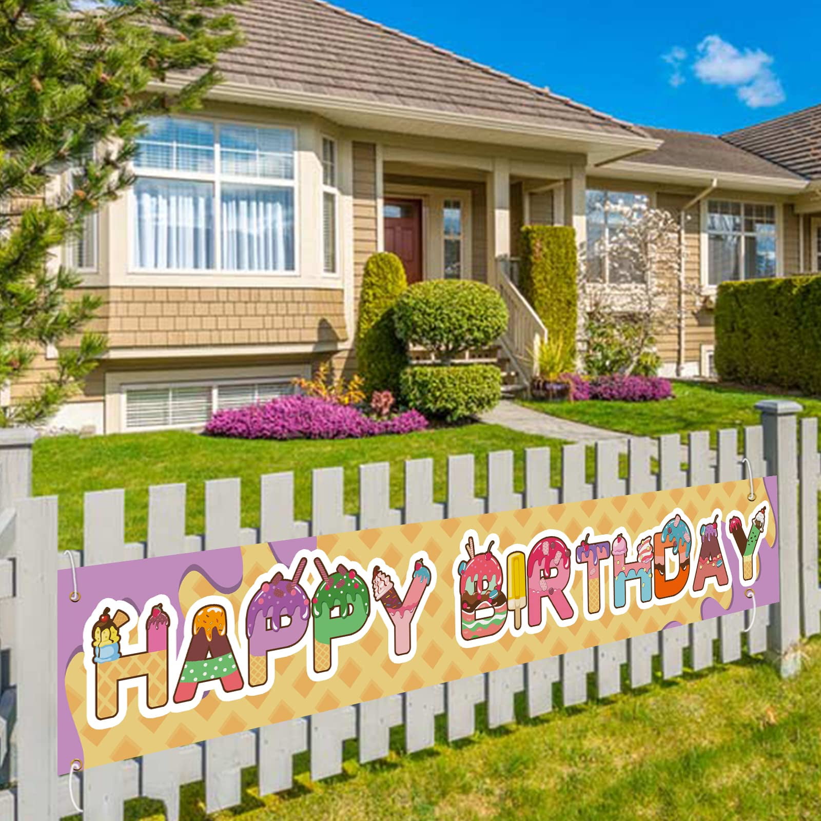 Colorful Happy Birthday Banner Party Decor Sign Yard Backdrop Banners ...