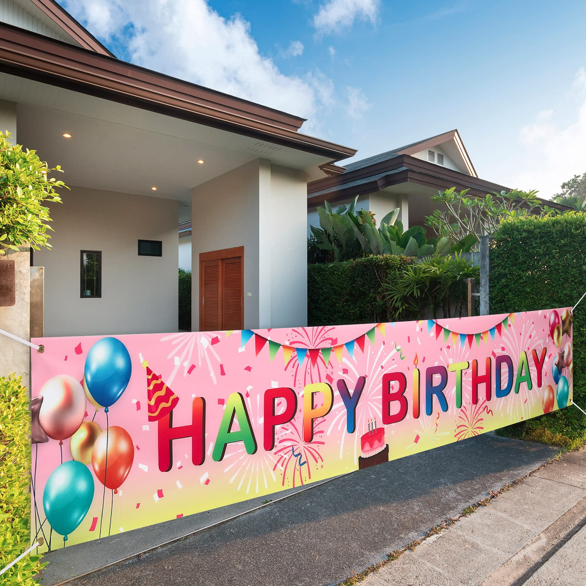 Colorful Happy Birthday Banner Party Decor Sign Yard Backdrop Banners ...