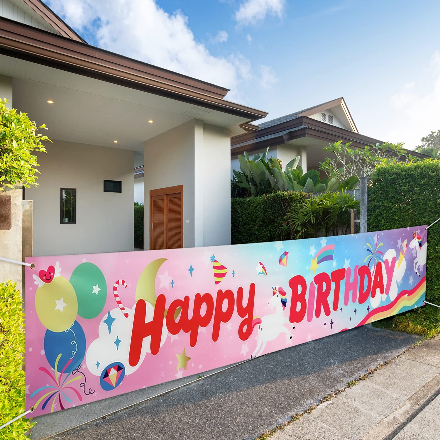 Colorful Happy Birthday Banner Party Decor Sign Yard Backdrop Banners ...