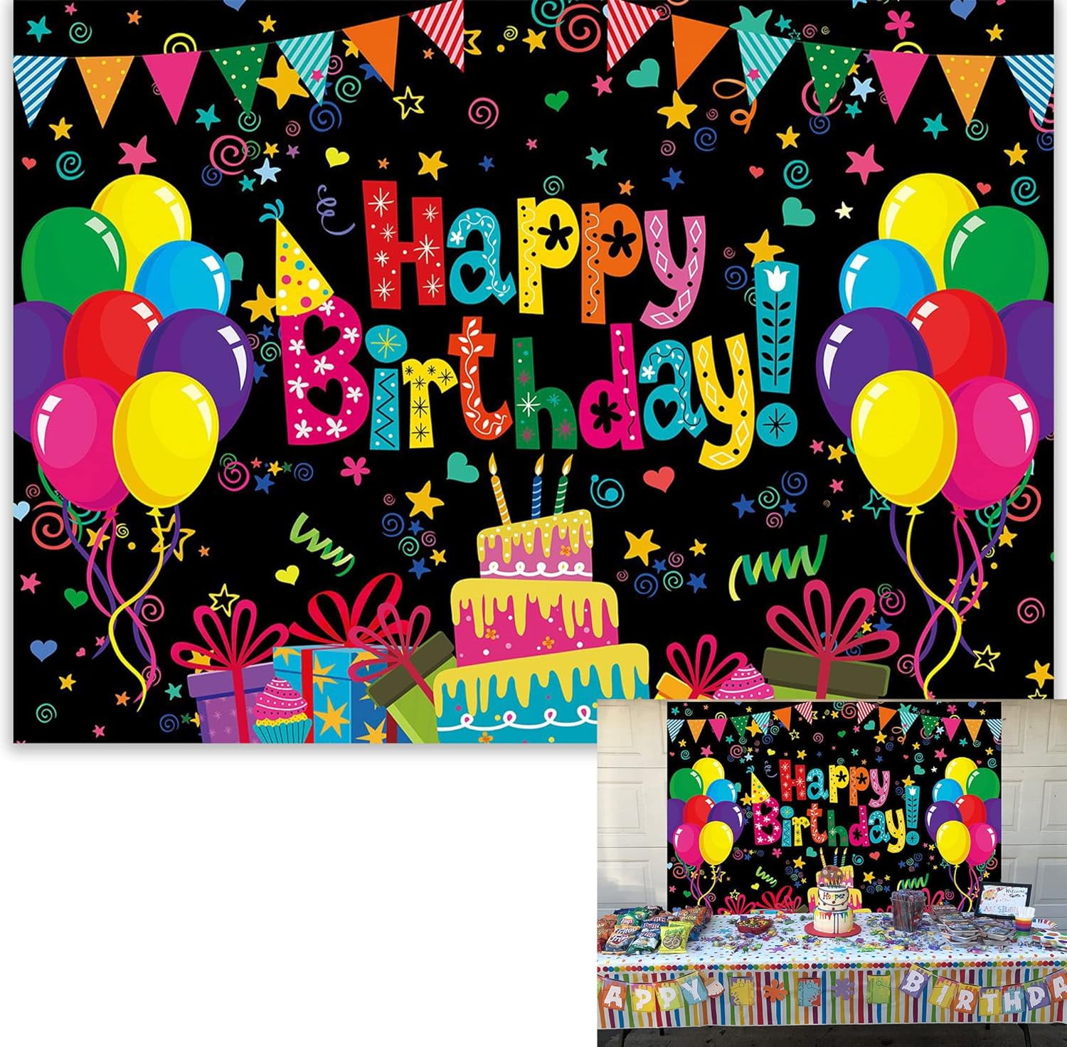 Colorful Happy Birthday Beautiful Backdrop Balloons Colorful Cake ...