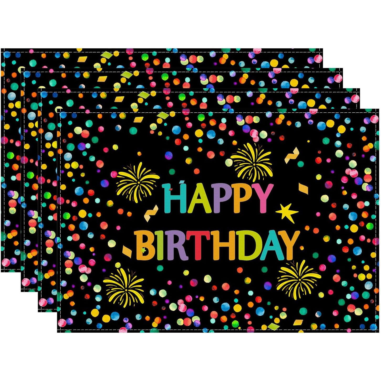 Colorful Happy Birthday Confetti Firework Placemats Set of 4 Table Mats ...
