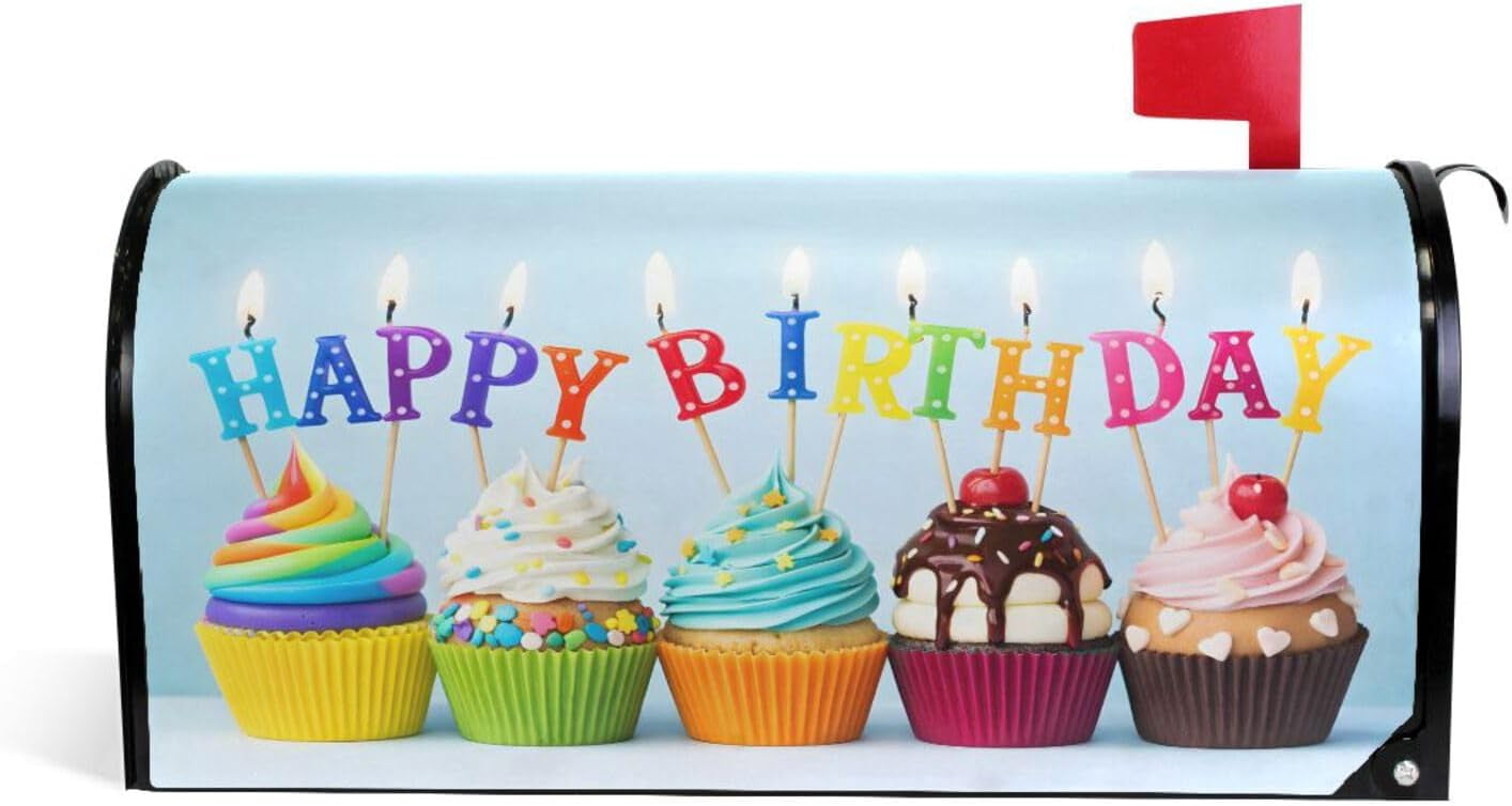 Colorful Happy Birthday Cupcakes Magnetic Mailbox Cover Garden Yard ...