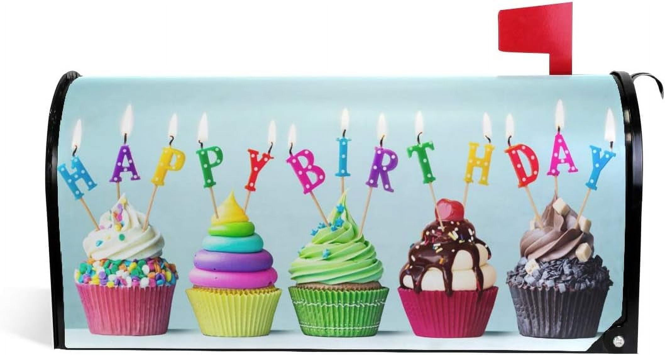 Colorful Happy Birthday Cupcakes Magnetic Mailbox Cover MailWraps ...