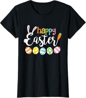 Colorful Happy Easter Bunny Rabbit Face T-Shirt for Fun Holiday ...
