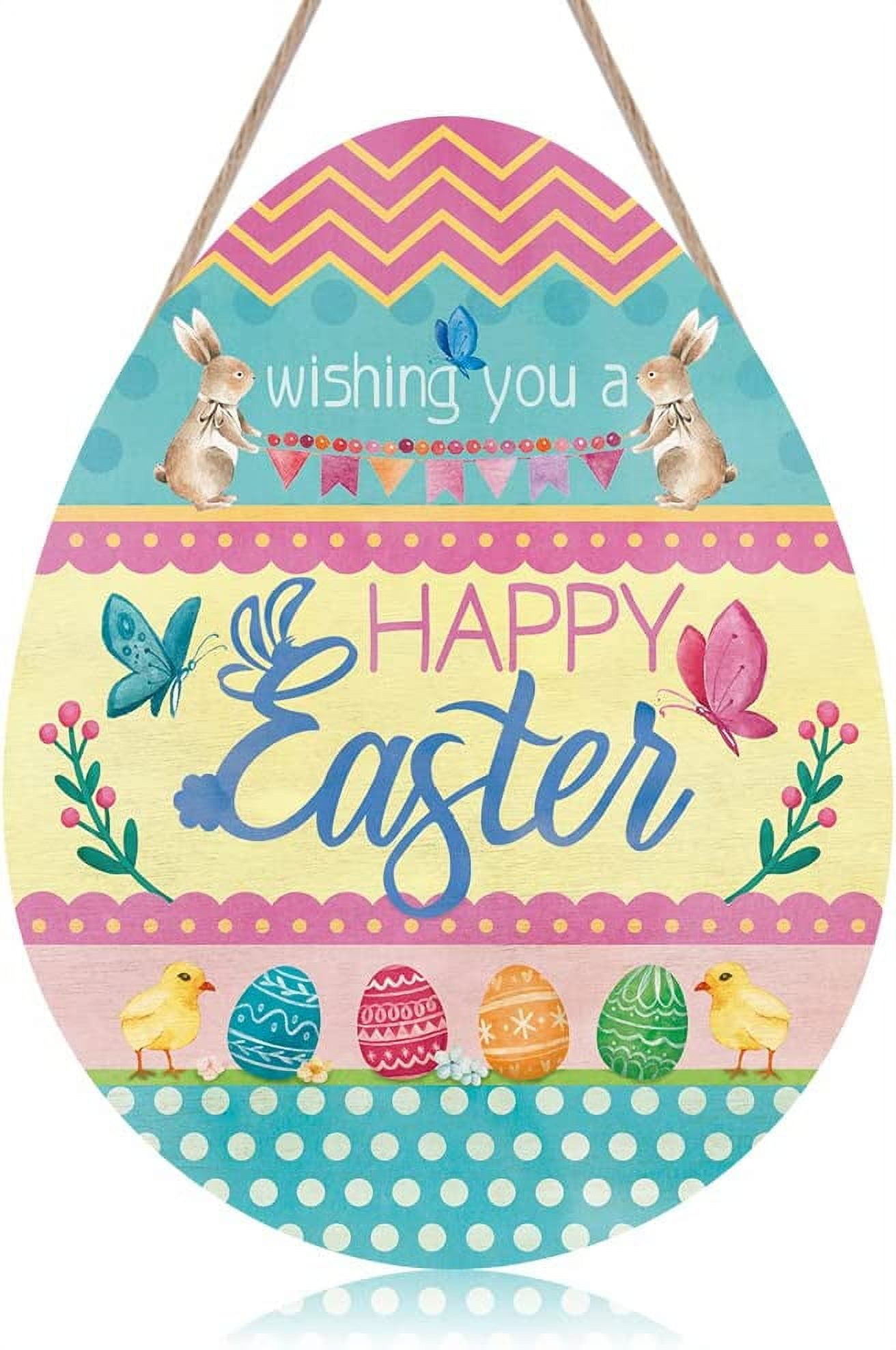 Colorful Happy Easter Door Sign Plaque(9.1''x11.8''), Easter Egg Rabbit ...