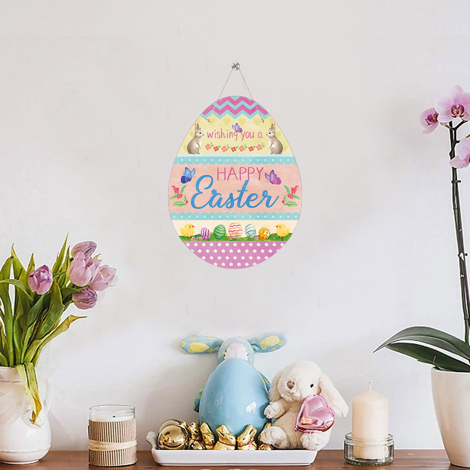 Colorful Happy Easter Door Sign Plaque, Easter Egg Rabbit Home Decor ...