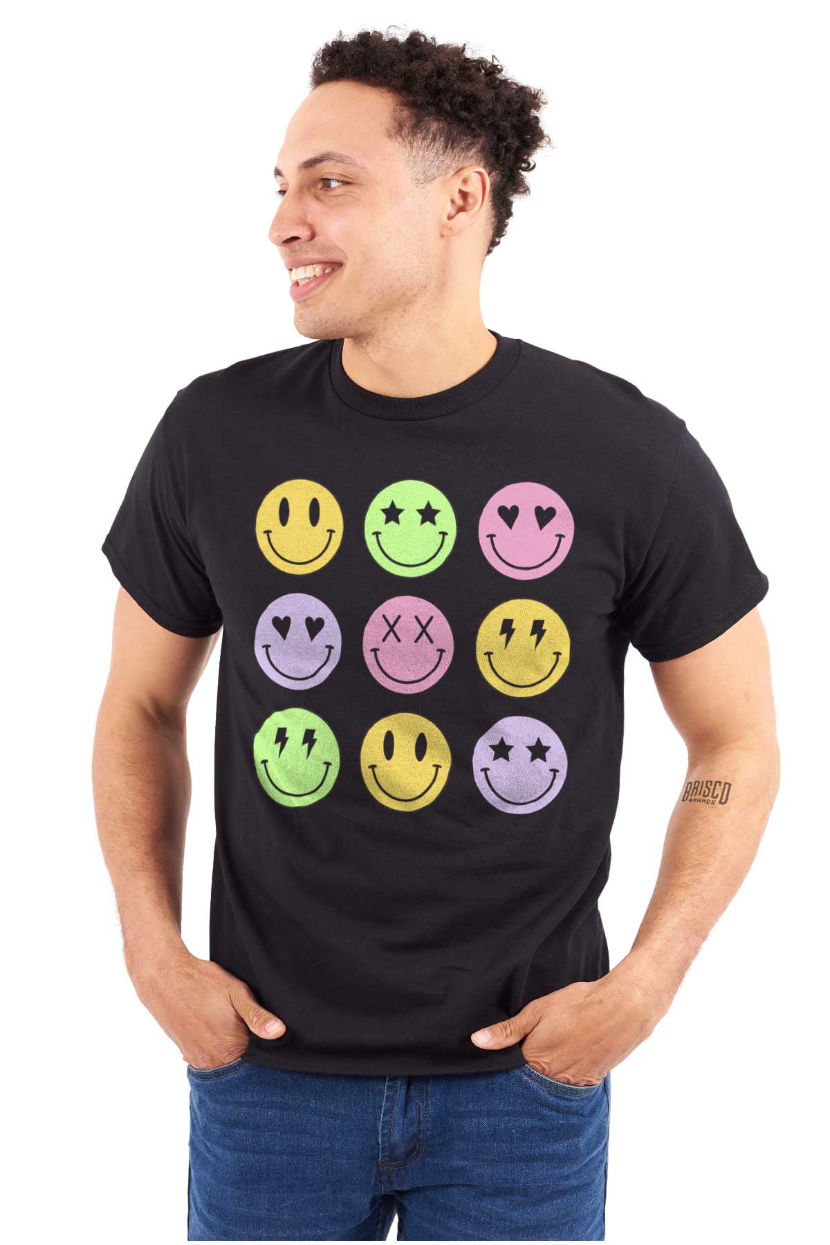 Colorful Happy Face Smile Eyes Men's Graphic T Shirt Tees Brisco Brands ...