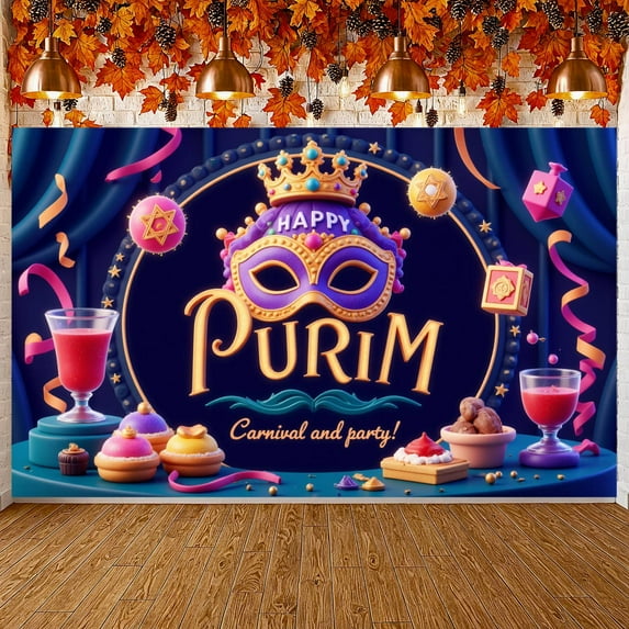 Colorful Happy Purim Banner Festive Purim Display Carnival Clown Hat ...